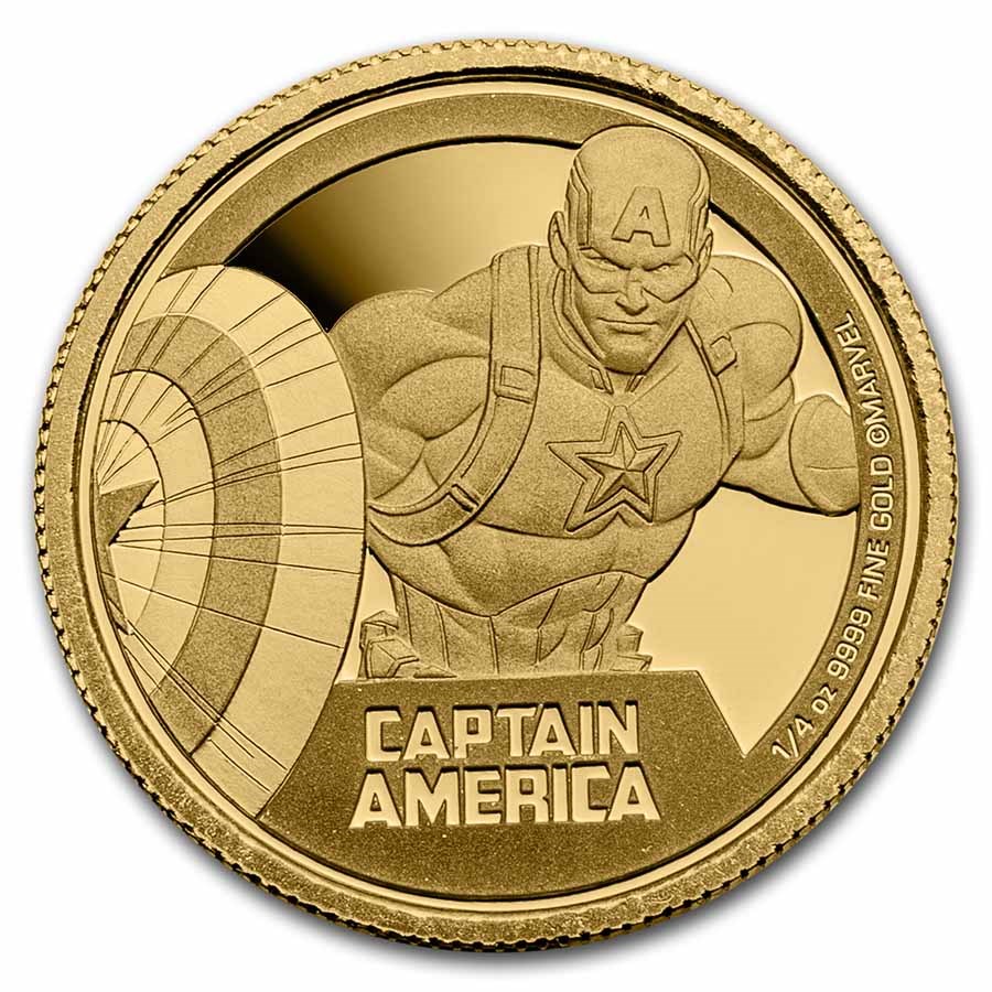 Compare 2023 1/4 oz Niue Marvel: Captain America Gold Coin dealer prices