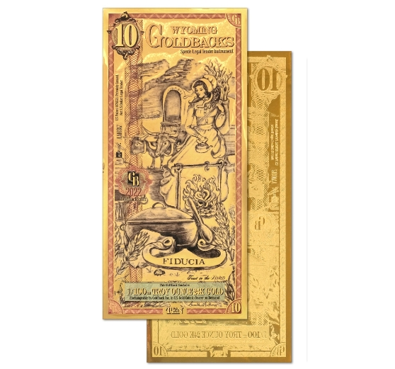 Compare 10 Wyoming Goldback 1/100 oz 24K Gold Foil Aurum Note dealer prices